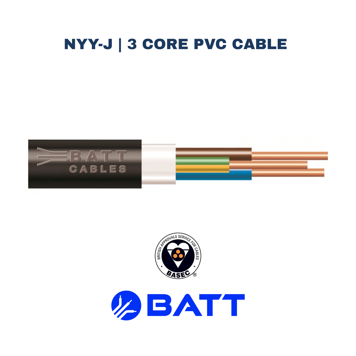 NYY-J 3 Core PVC Cable - European Standard - Cut to Length | Electrical ...